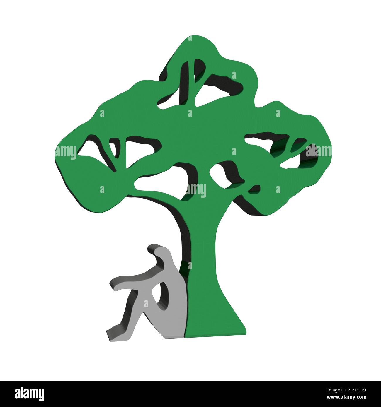 Abstract green tree with a man sitting near it. 3D. Vector illustration ...