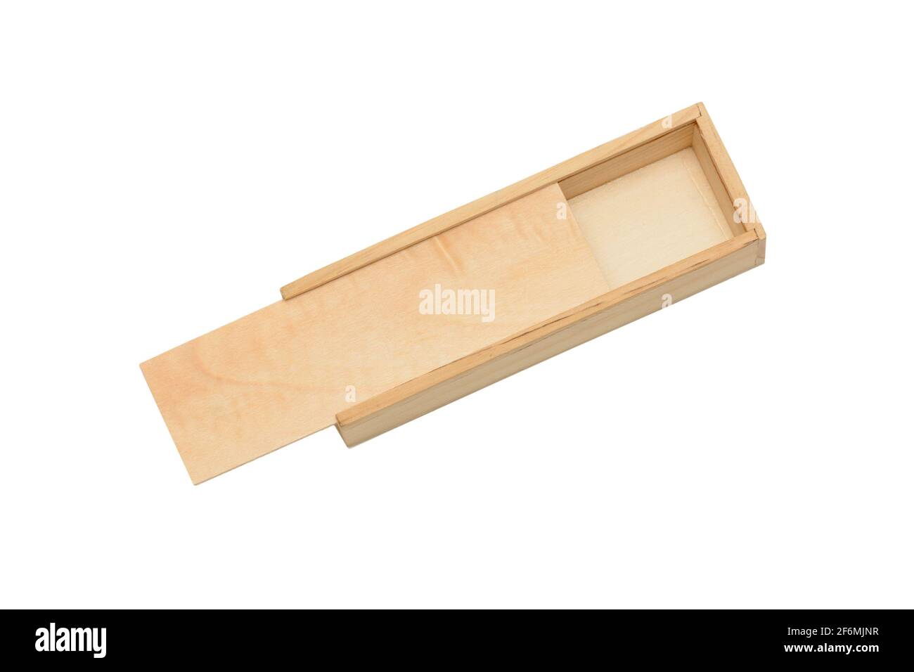 Wooden long empty box with lid. Isolated white background Stock Photo ...