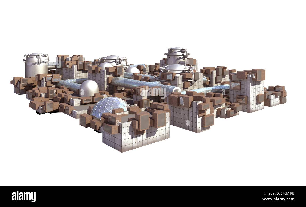 3D Illustration of a Martian base with dome structures, research ...