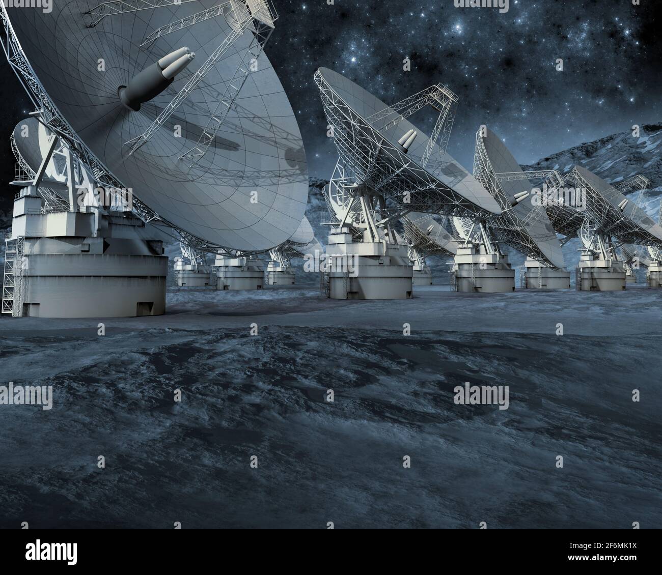 3D Illustration of a lunar satellite dish antenna array, for space ...