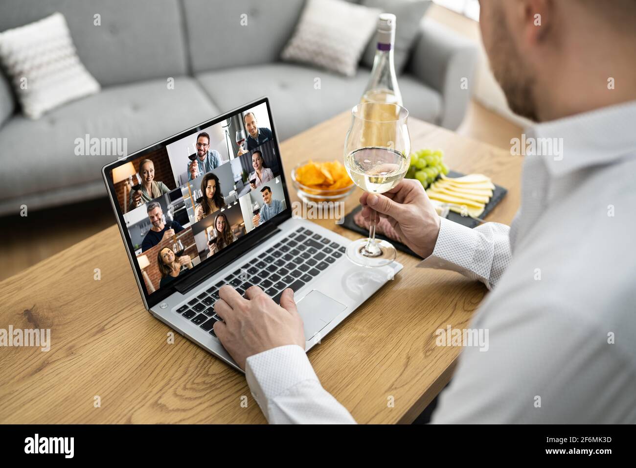 Virtual Wine Tasting Dinner Event Online Using Laptop Stock Photo - Alamy