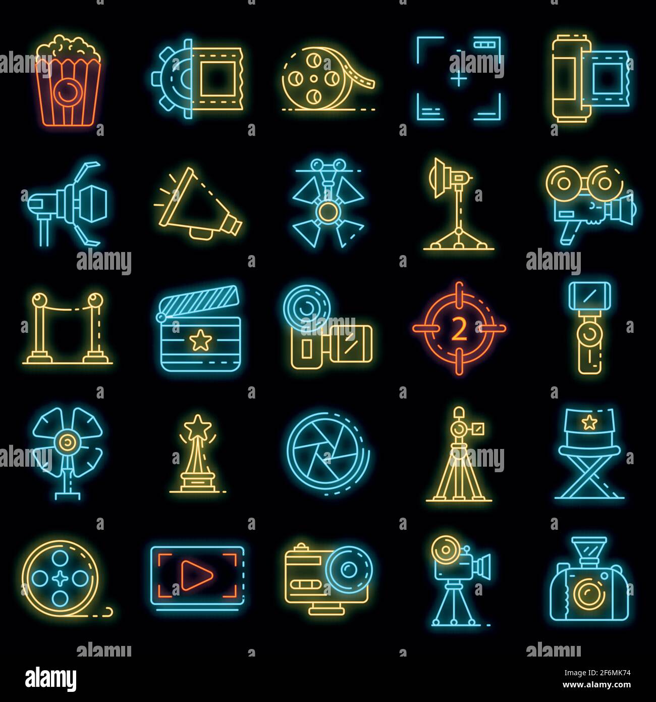 Film production icons set. Outline set of film production vector icons ...