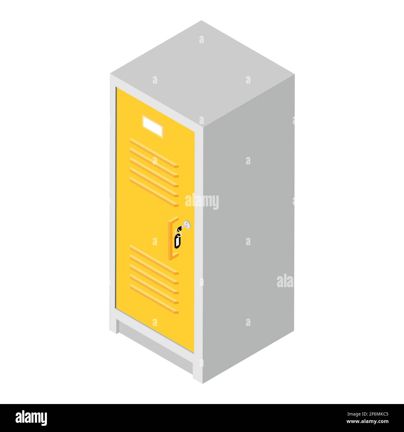 Yellow metal locker door with key isolated on white background ...