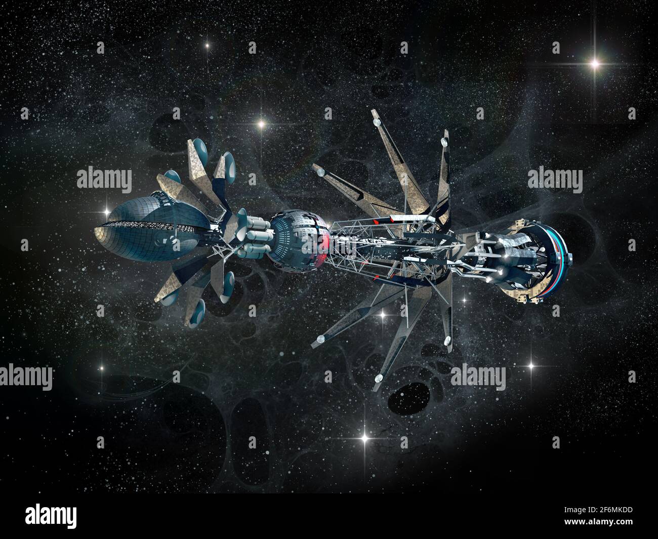 3D illustration of a warp drive spaceship in interstellar travel, for ...