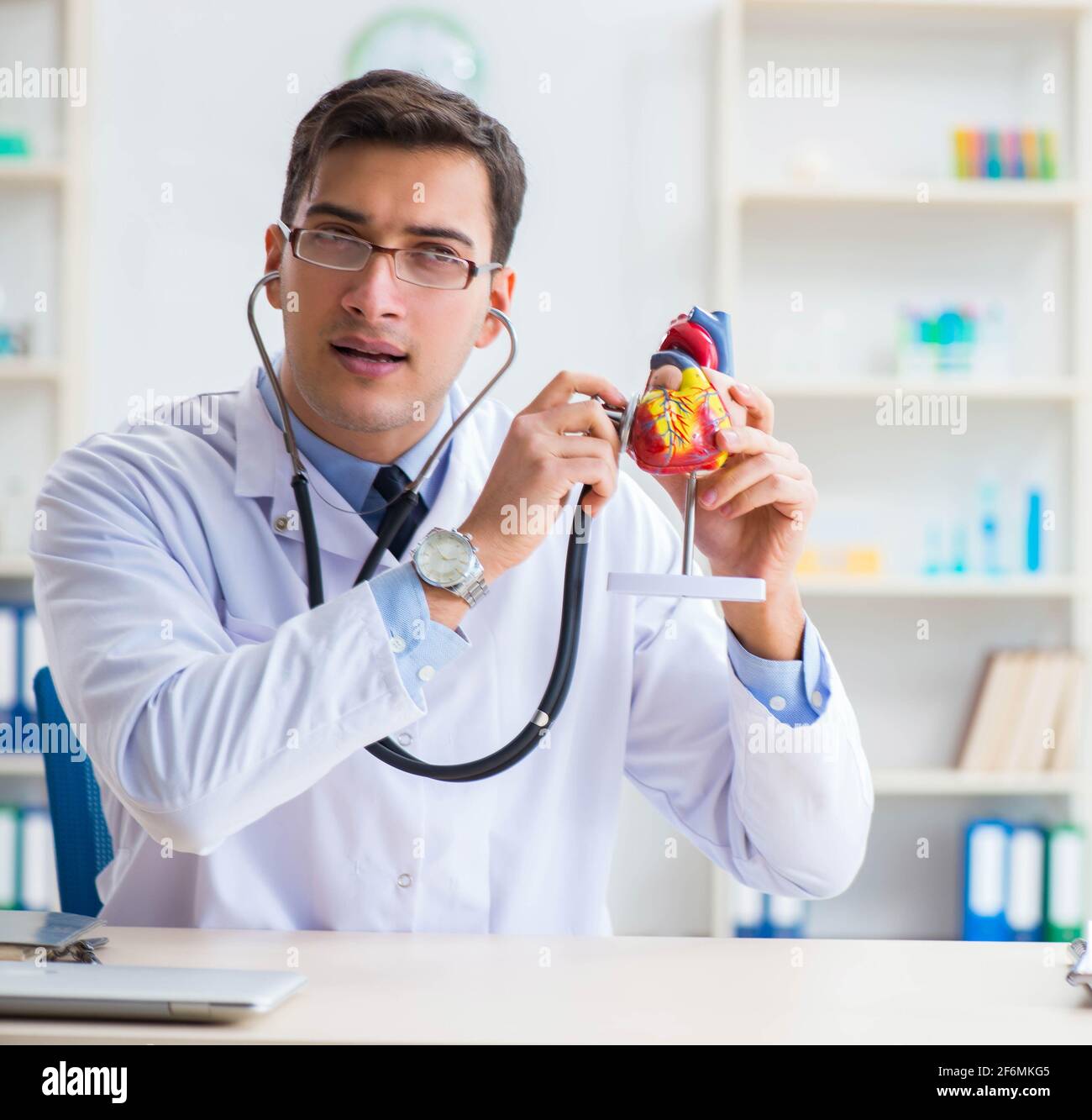 The doctor explaining the heart model Stock Photo - Alamy