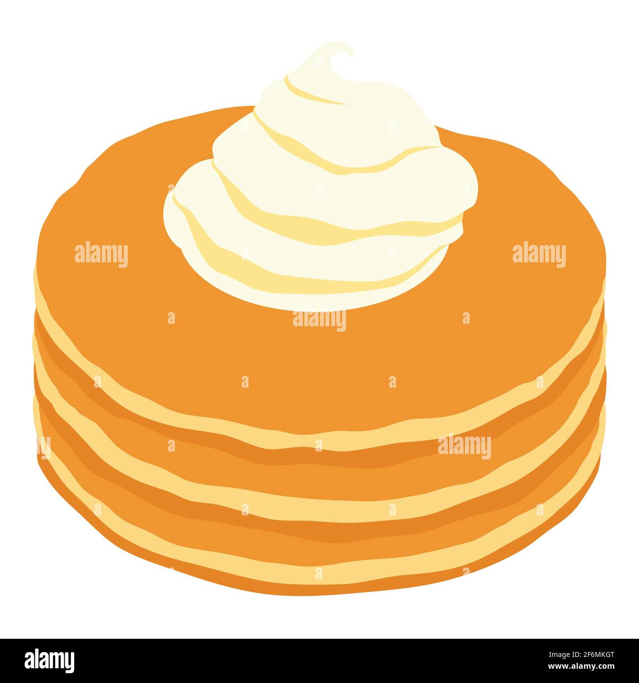 Stack of pancakes with vanilla cream topping isolated on white ...