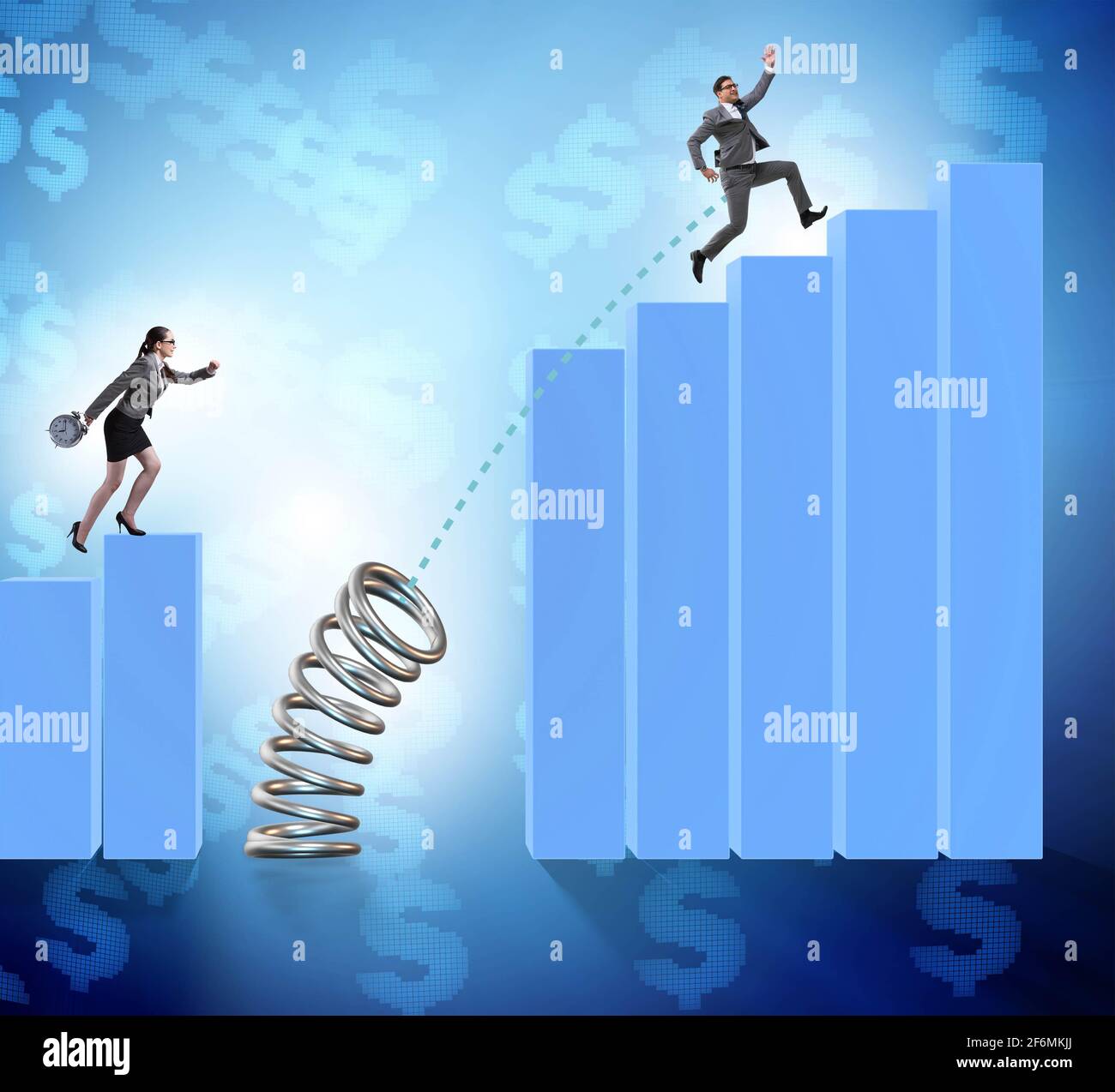 The business people jumping over bar charts Stock Photo - Alamy