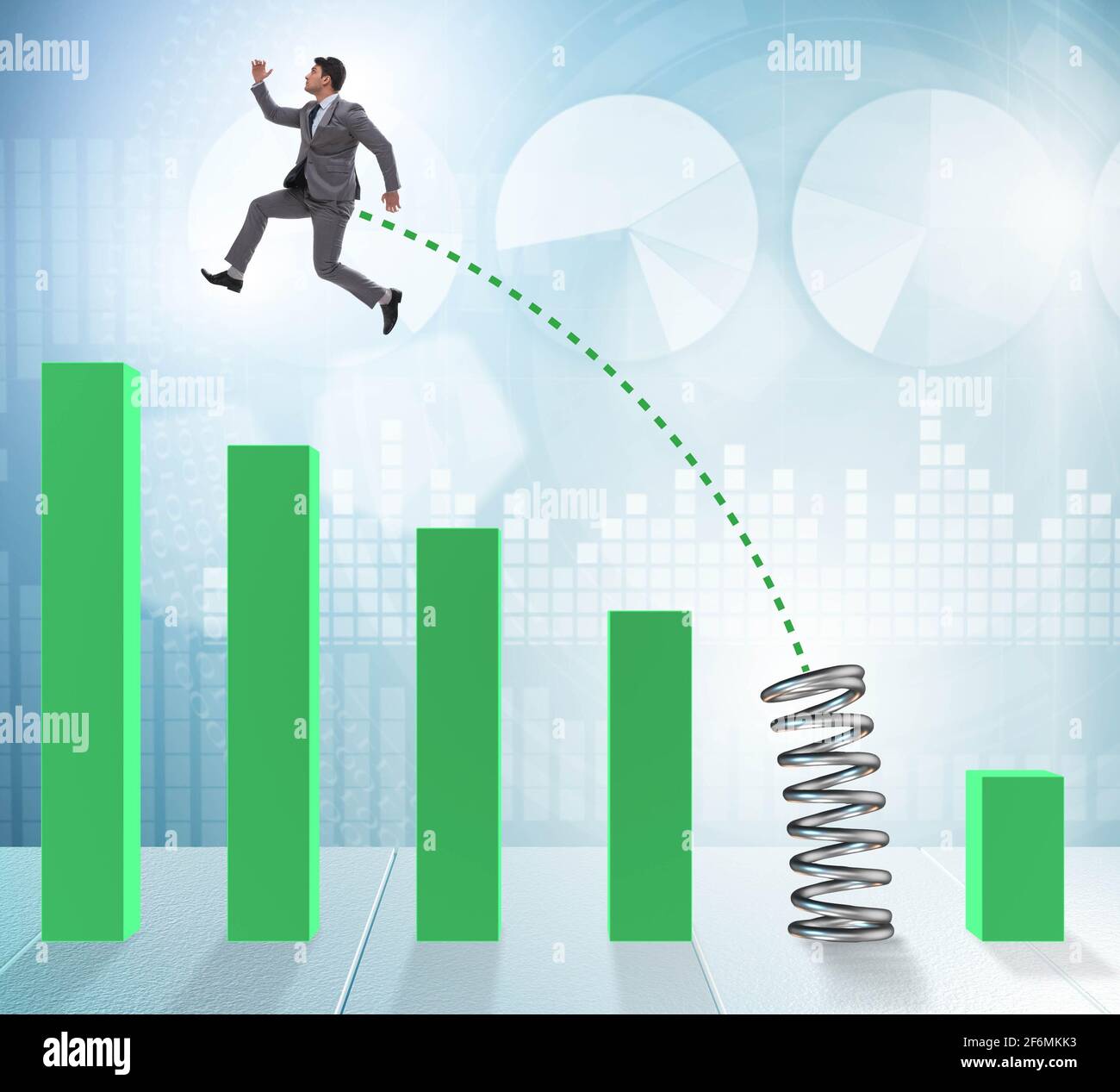 The business people jumping over bar charts Stock Photo - Alamy