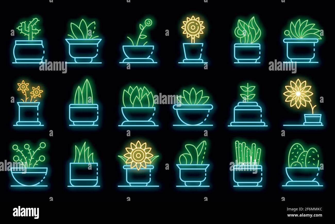 Houseplants icons set. Outline set of houseplants vector icons neon ...