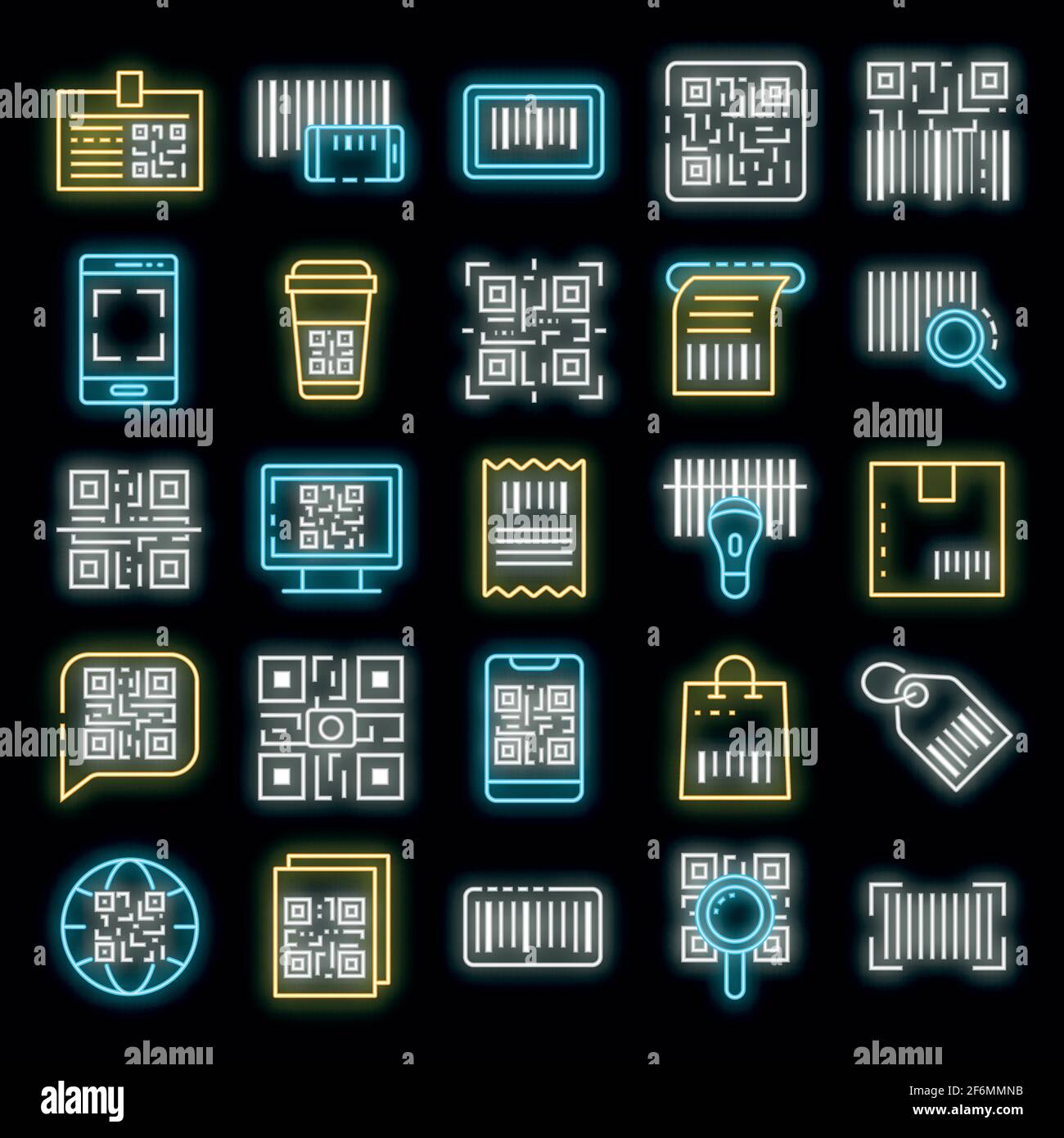 QR code icons set. Outline set of QR code vector icons neon color on ... QR code icons set. Outline set of QR code vector icons neon color on ...