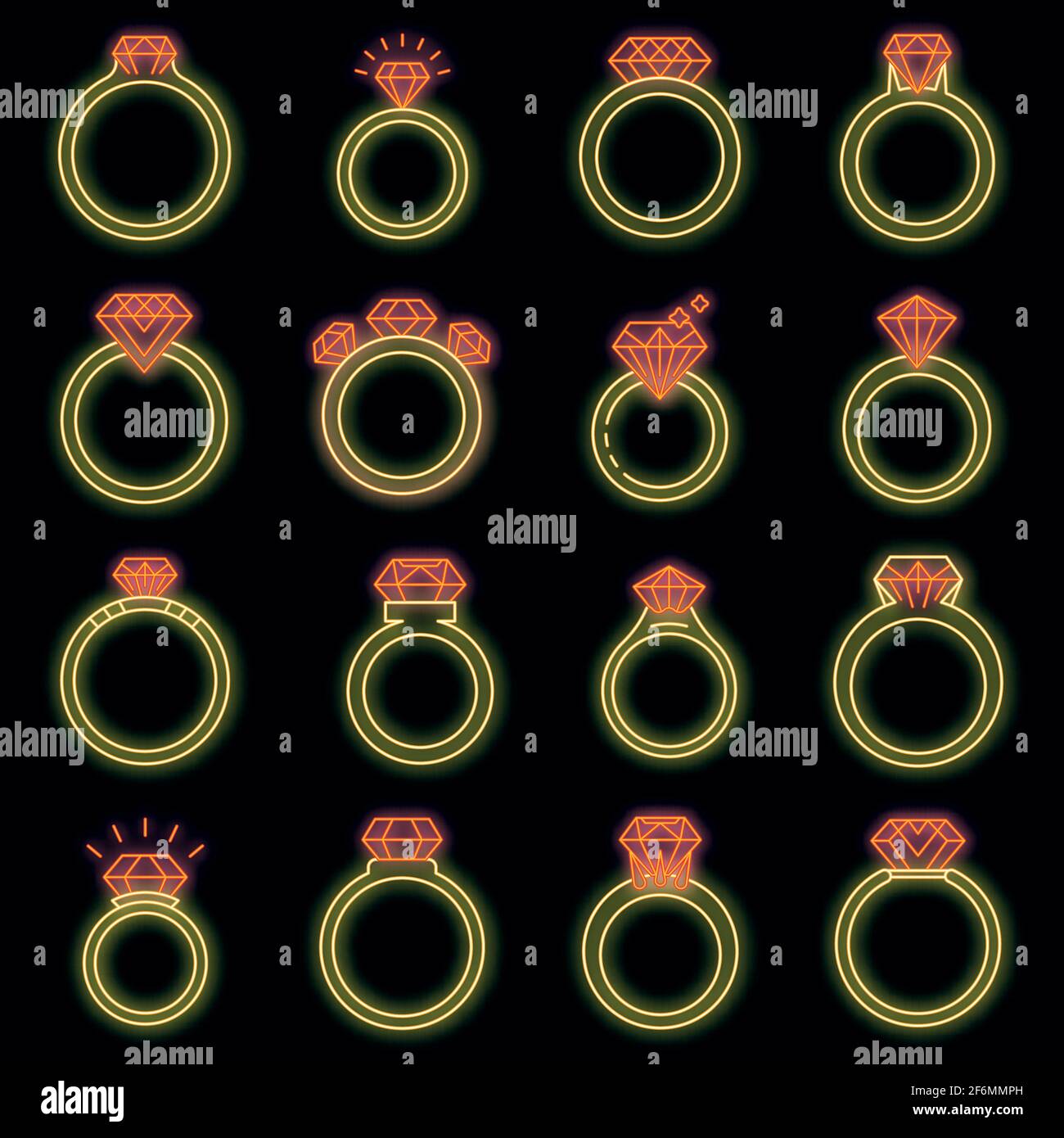 Diamond ring icons set. Outline set of diamond ring vector icons neon ... Diamond ring icons set. Outline set of diamond ring vector icons neon ...