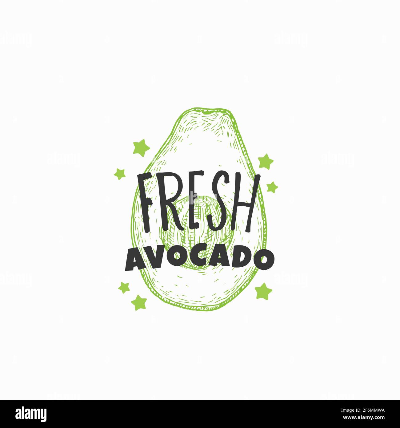 Fresh Avocado Badge, Label or Logo Template. Hand Drawn Fruit Sketch ...