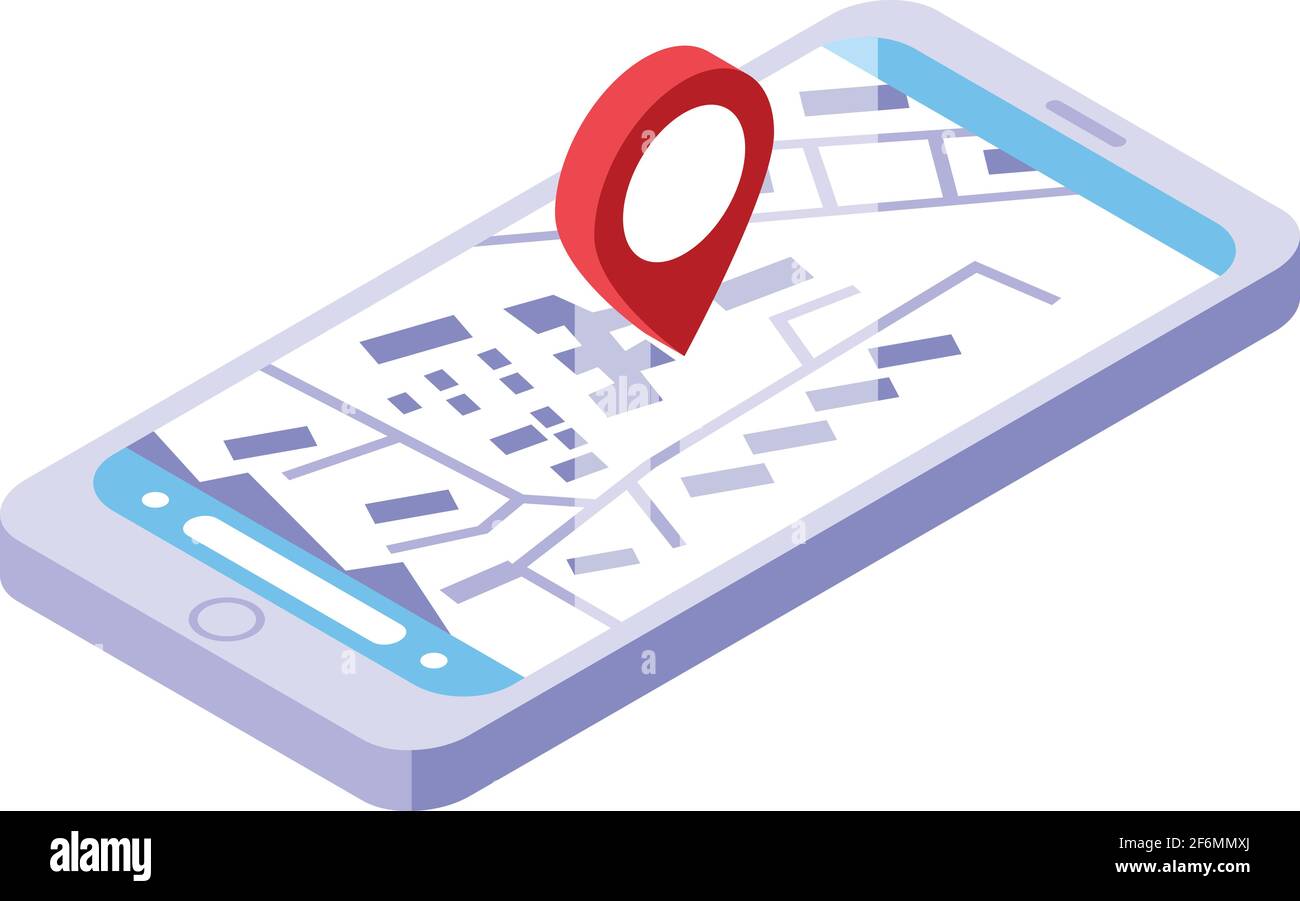 Smartphone map location icon. Isometric of Smartphone map location ...