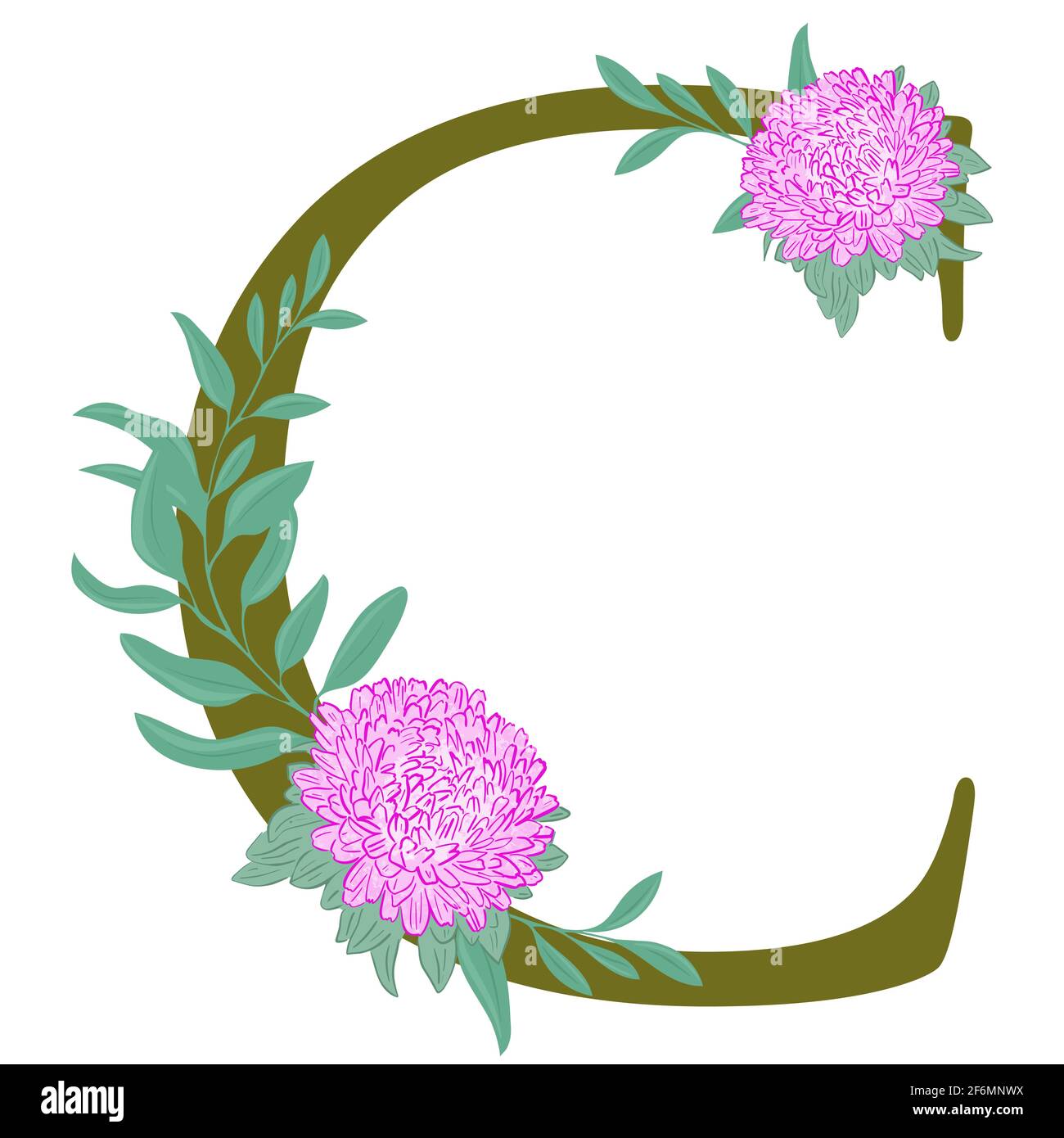 Capital letter c. A letter of the alphabet decorated with flowers and ...