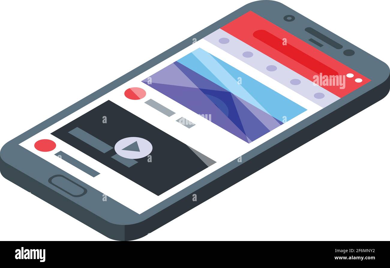 Smartphone youtube app icon. Isometric of Smartphone youtube app vector ...