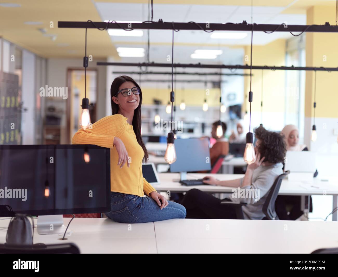 business woman portrait in open space startup coworking office Stock ...