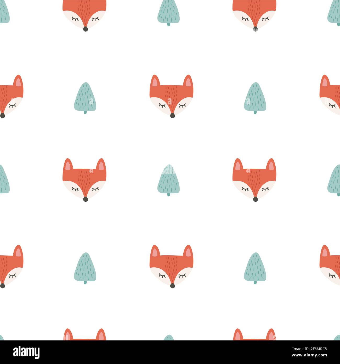 Seamless pattern with cute fox face in forest. Vector scandinavian ...