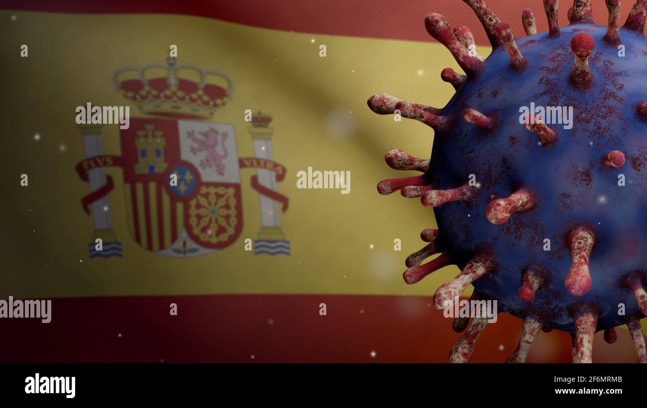 Spanish flag waving with the Coronavirus outbreak infecting respiratory ...