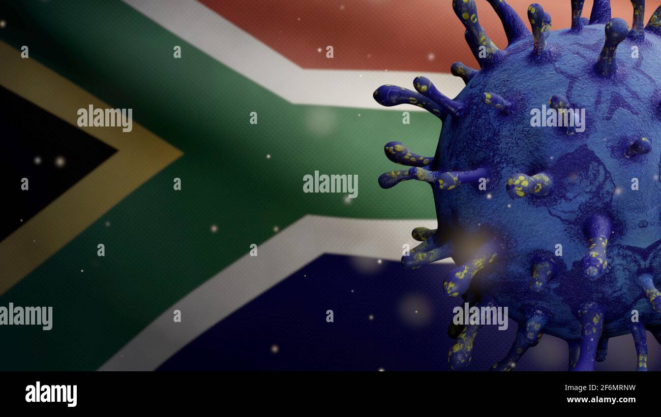 3D illustration Flu coronavirus floating over African RSA flag. South ...