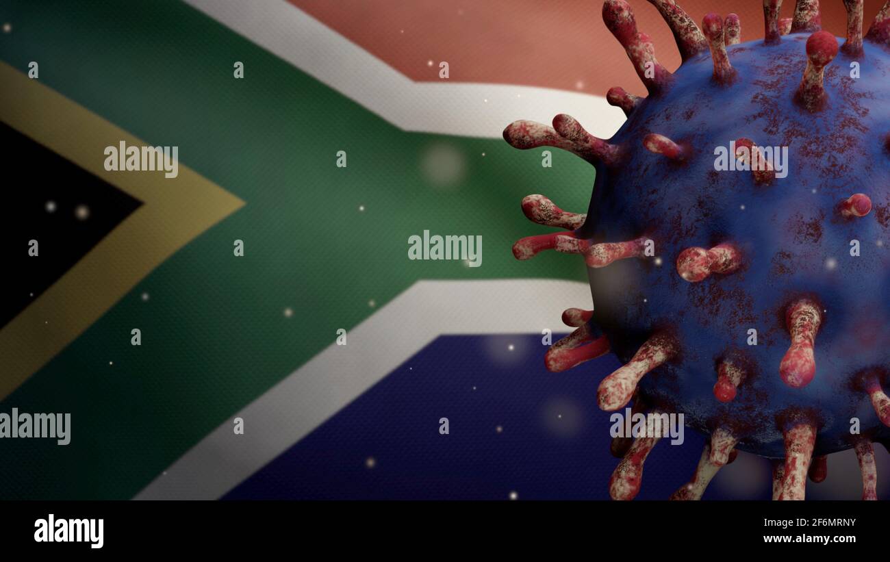 3D illustration Flu coronavirus floating over African RSA flag. South ...