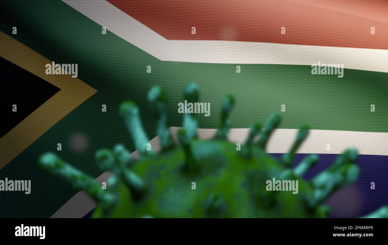 3D illustration Flu coronavirus floating over African RSA flag. South ...