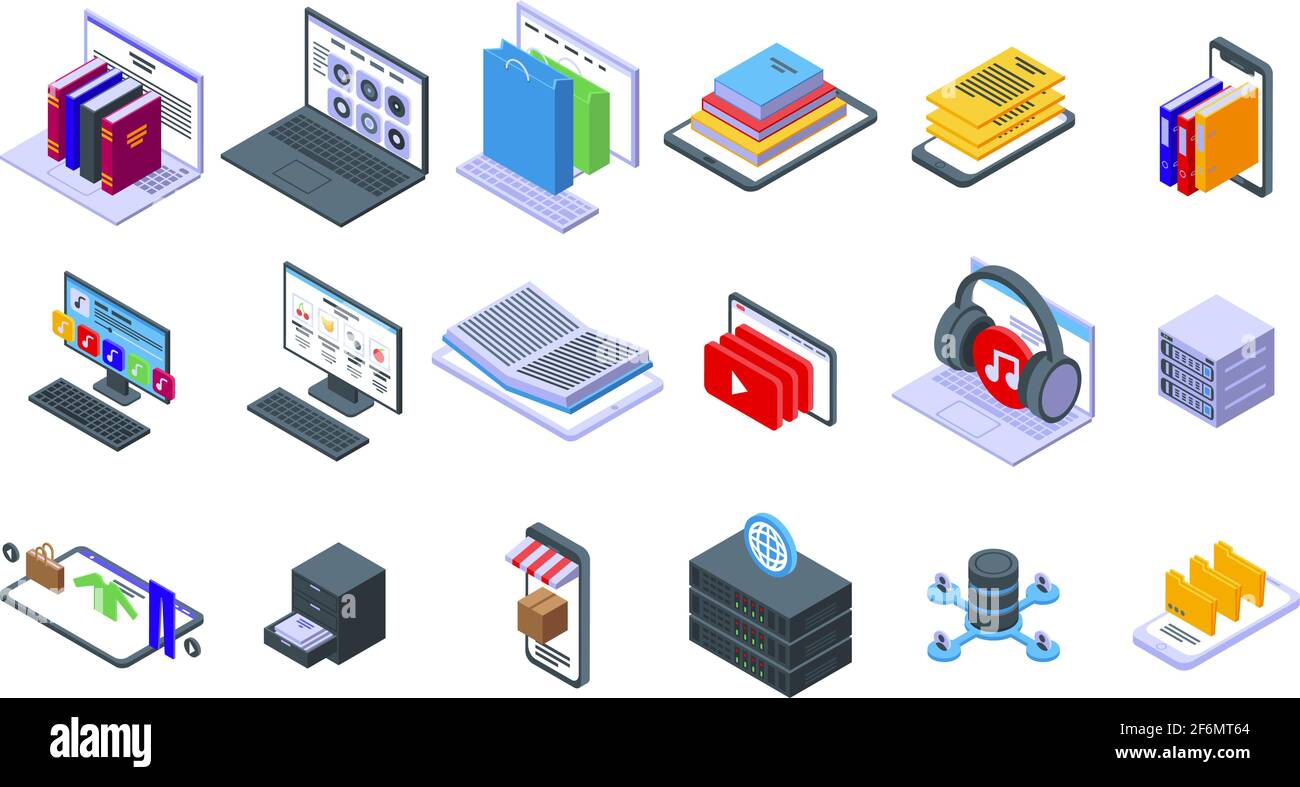 Electronic catalogs icons set. Isometric set of electronic catalogs ...