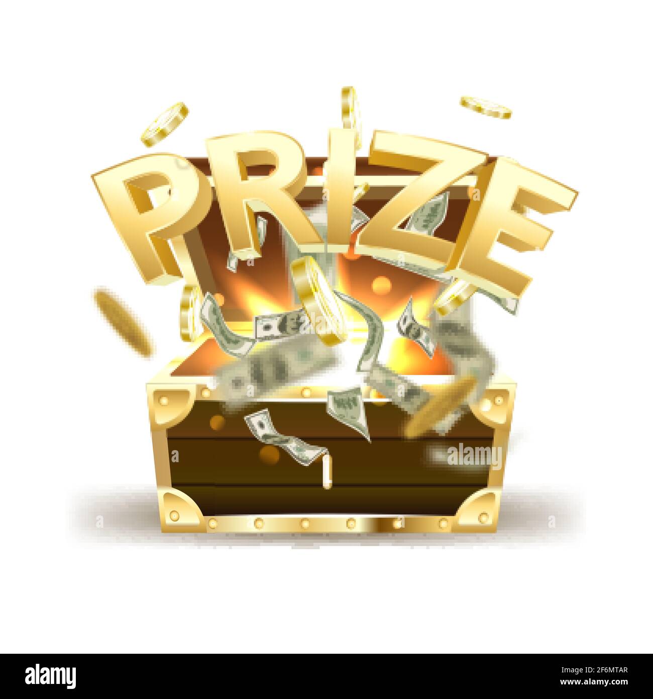 Gold text prize from a chest of coins and cash. Vector Stock Vector ...