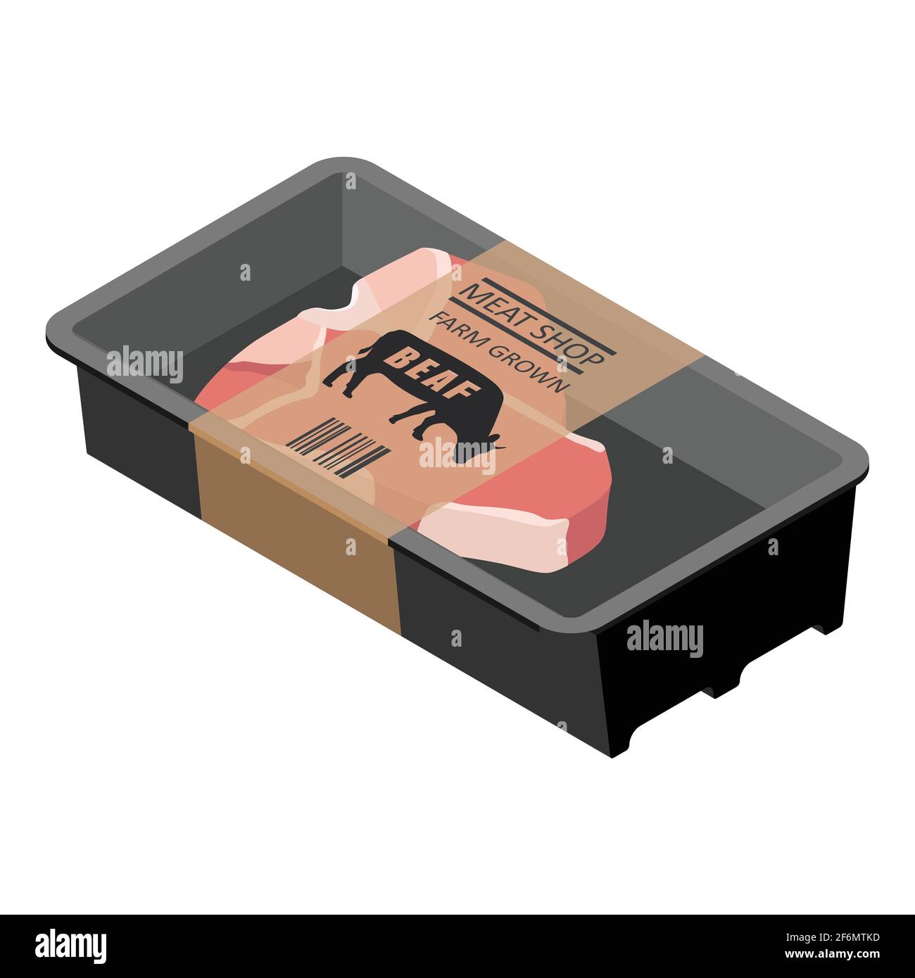 Raw fresh beef T-bone steak food packing design. Isolated on white ...