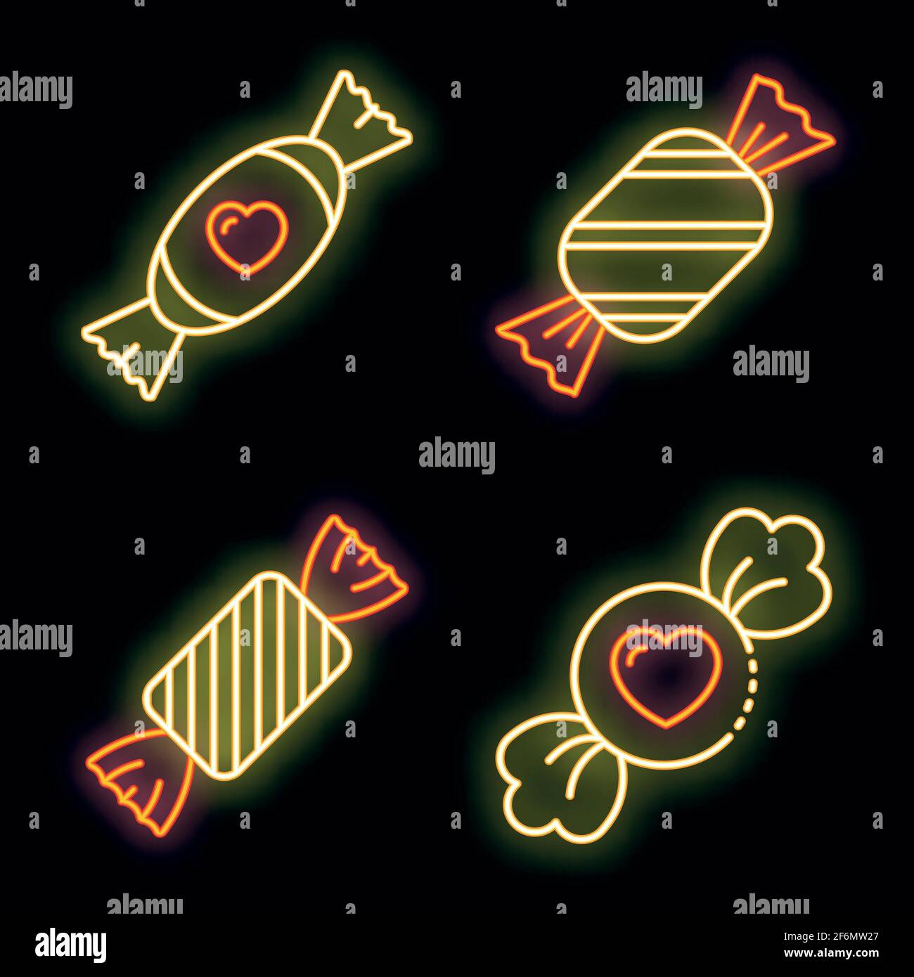Toffee icons set. Outline set of toffee vector icons neon color on ... Toffee icons set. Outline set of toffee vector icons neon color on ...