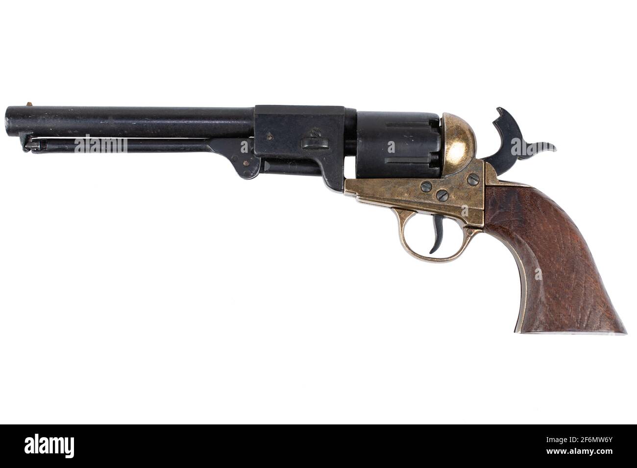Old West Gun - Cocked and Locked Army Revolver isolated on white ...