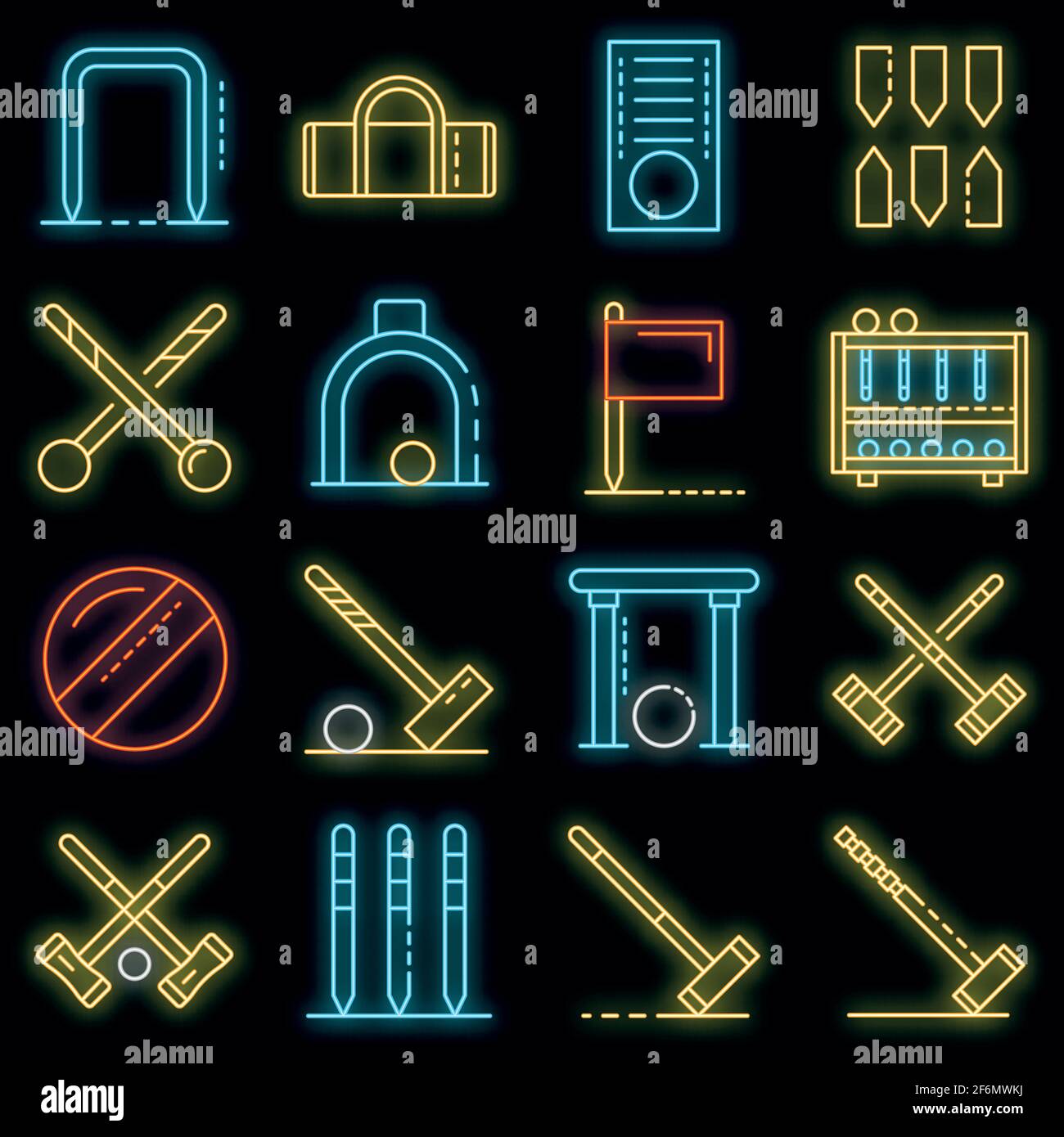 Croquet icons set. Outline set of croquet vector icons neon color on ...