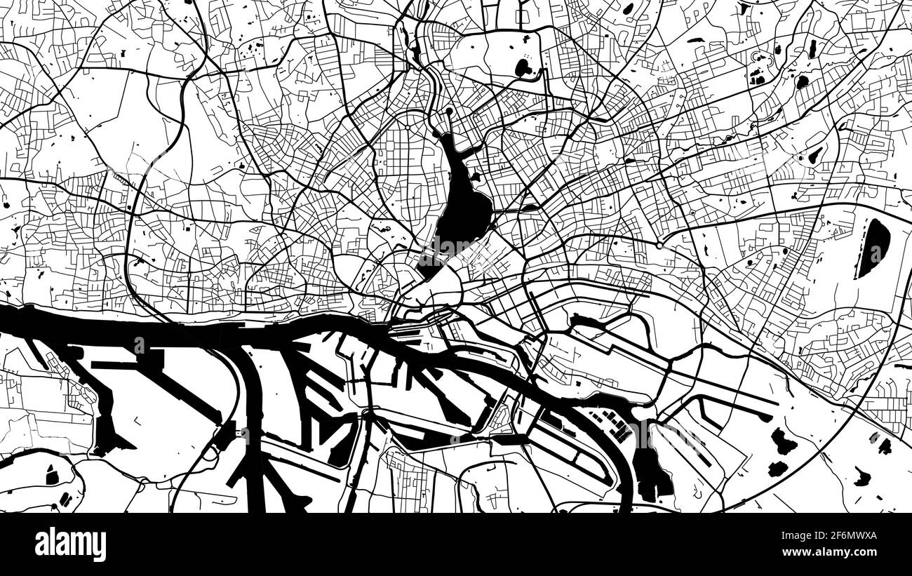 Black and white vector background map, Hamburg city area streets and ...