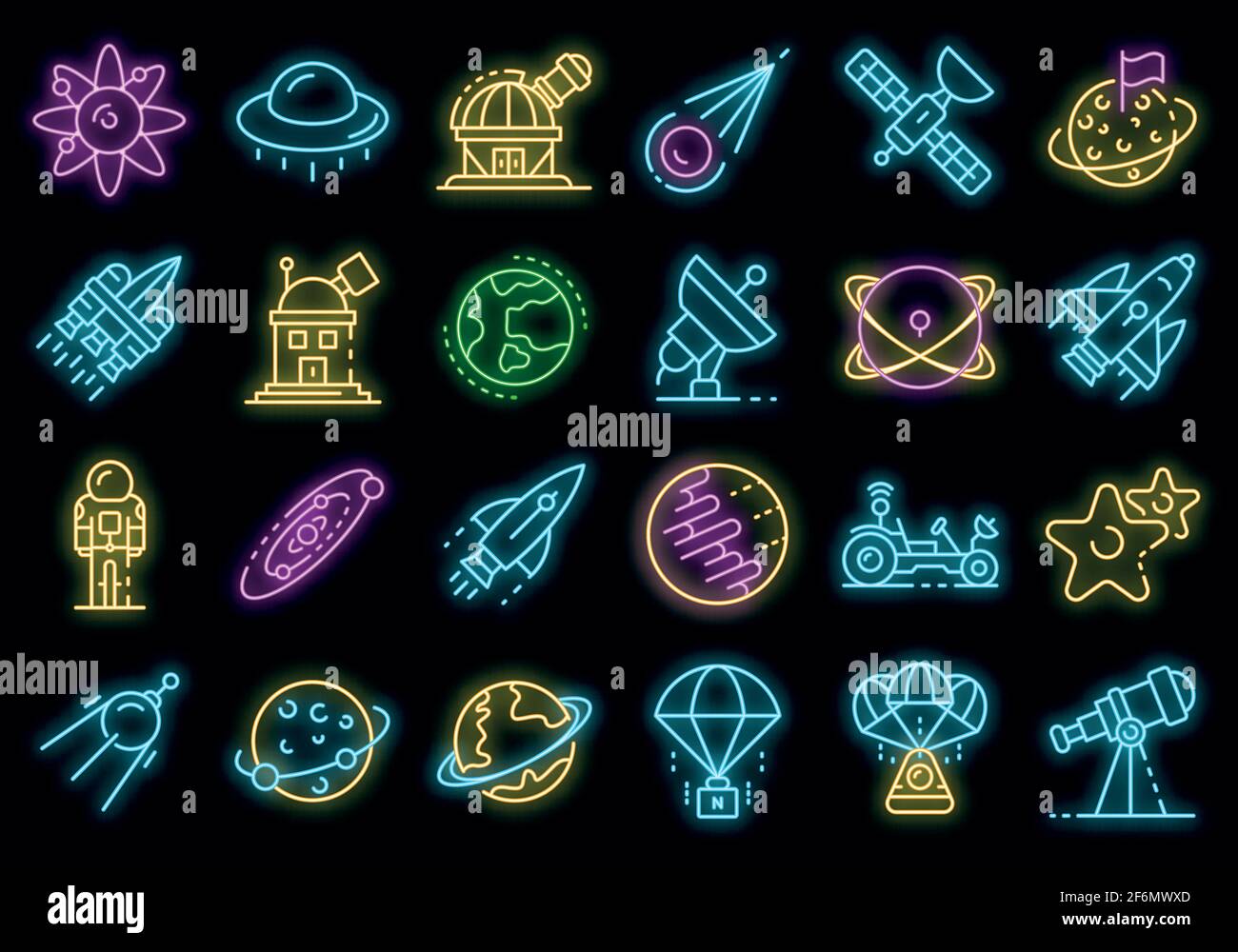 Space research technology icons set. Outline set of space research ...
