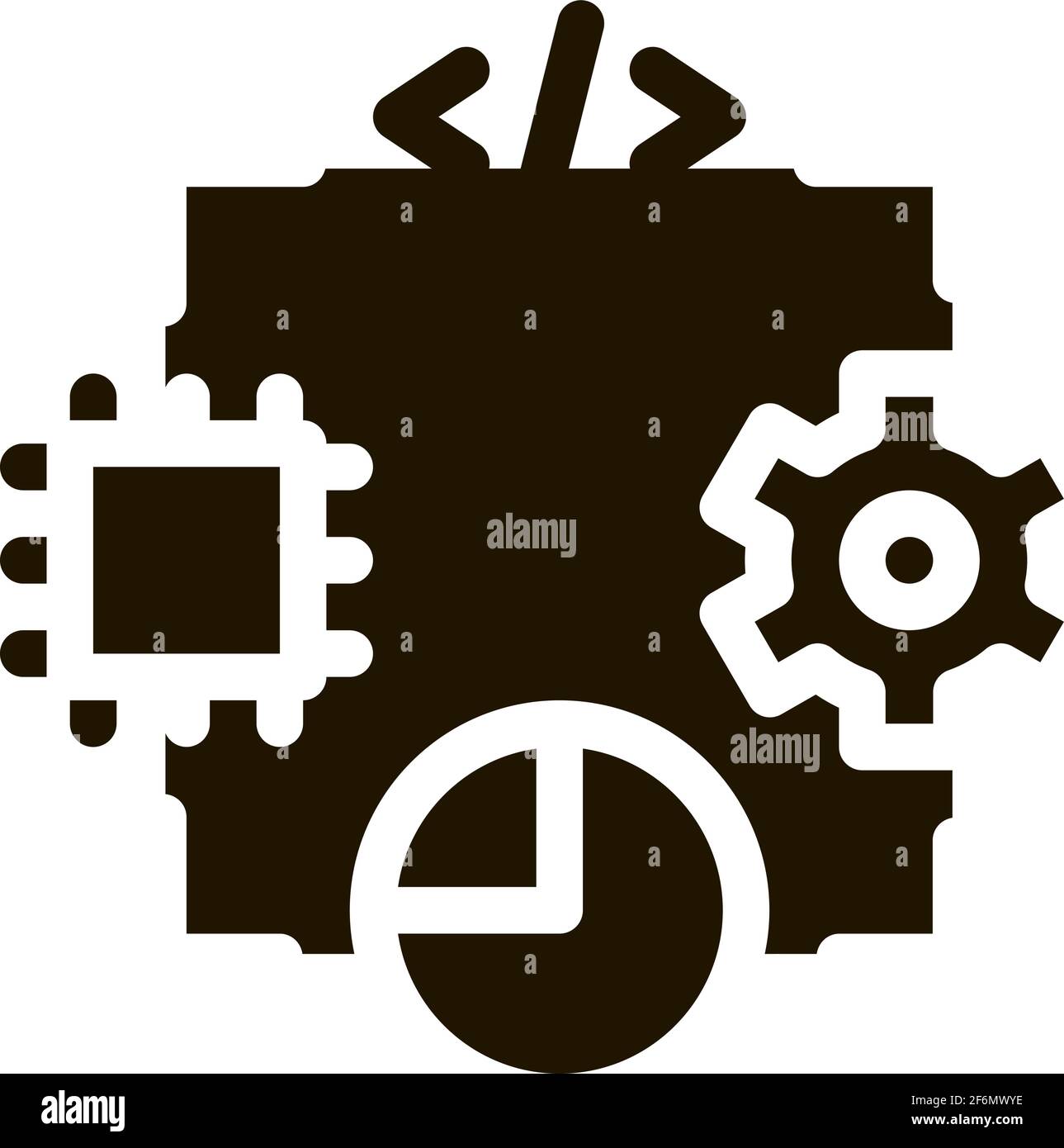 microchip programming code mechanical gear and infographic icon Vector Glyph Illustration Stock ...