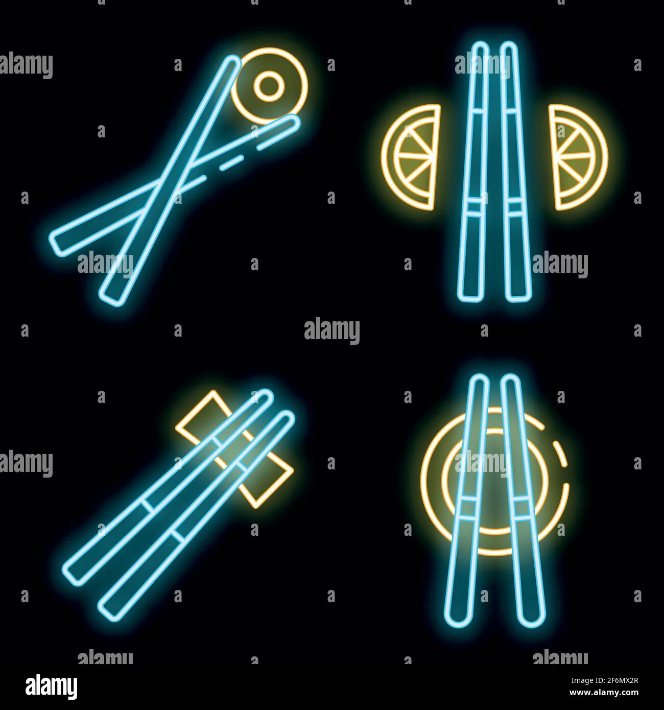 Chopsticks icons set. Outline set of chopsticks vector icons neon color ...