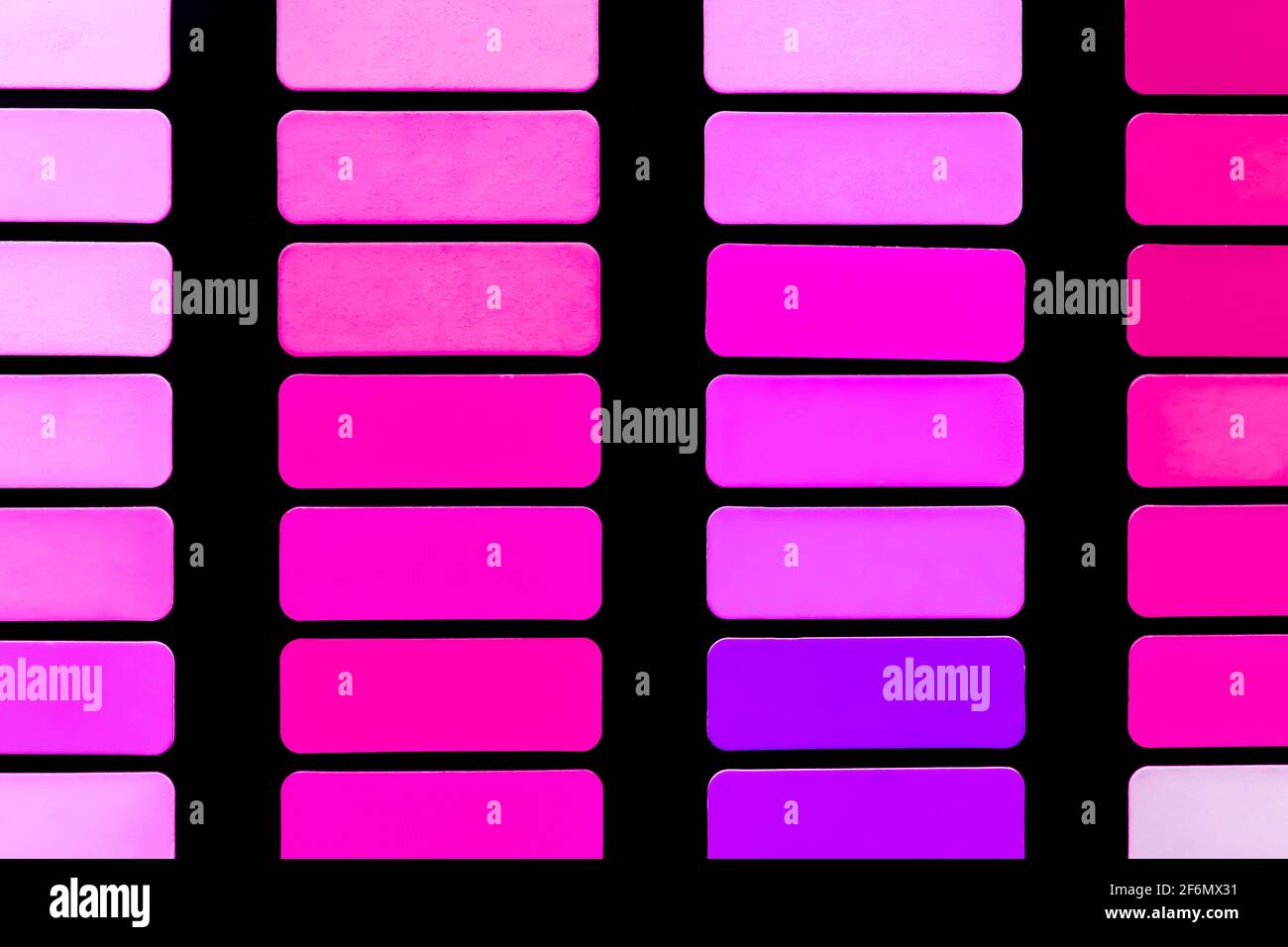 Samples of purple and pink, different shades of violet on a black ...