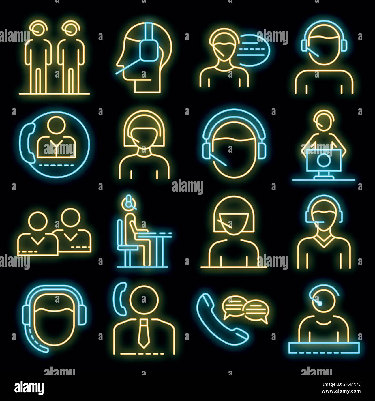 Call center employees icons set. Outline set of call center employees ...