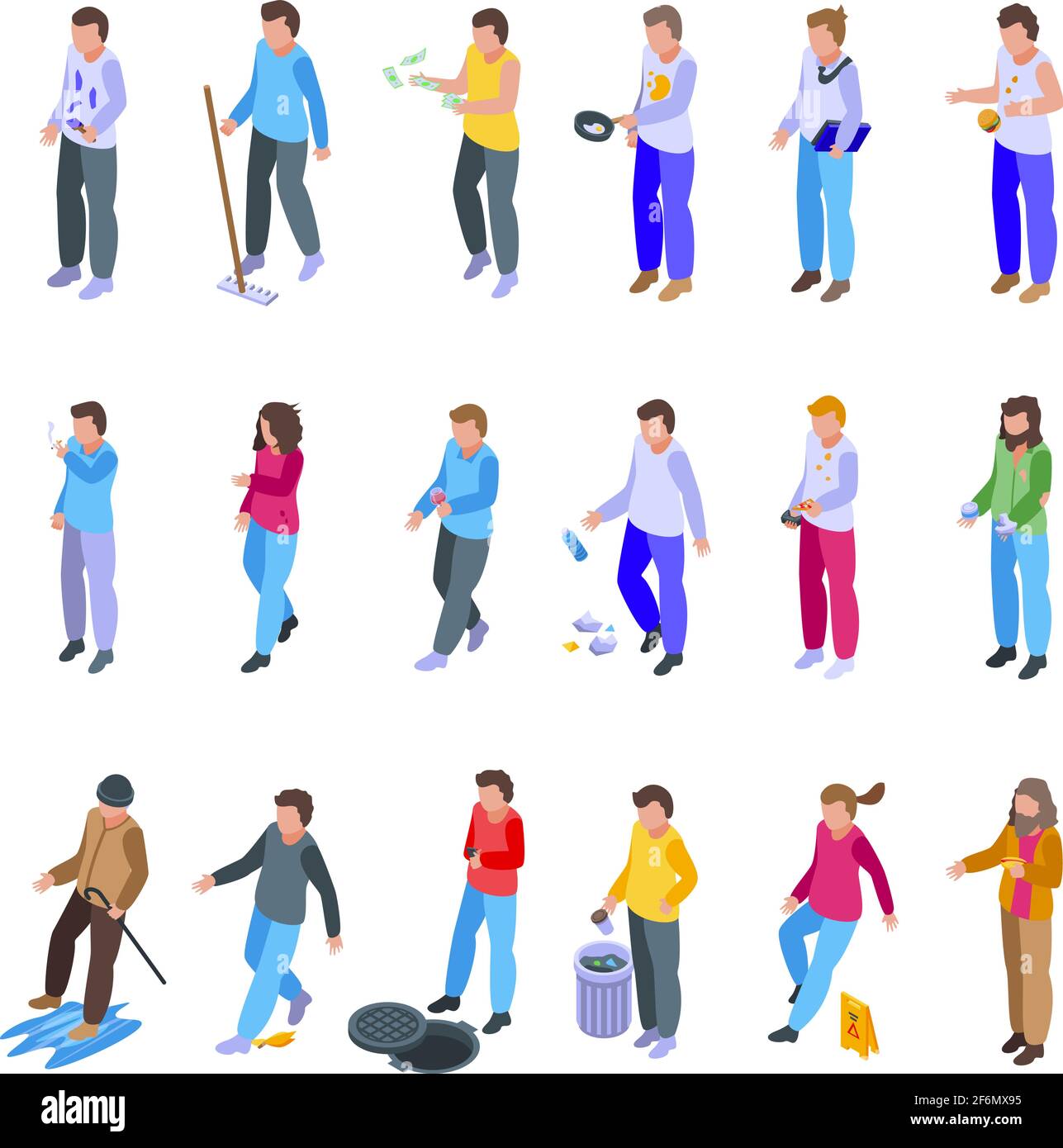 Careless person icons set. Isometric set of careless person vector ...