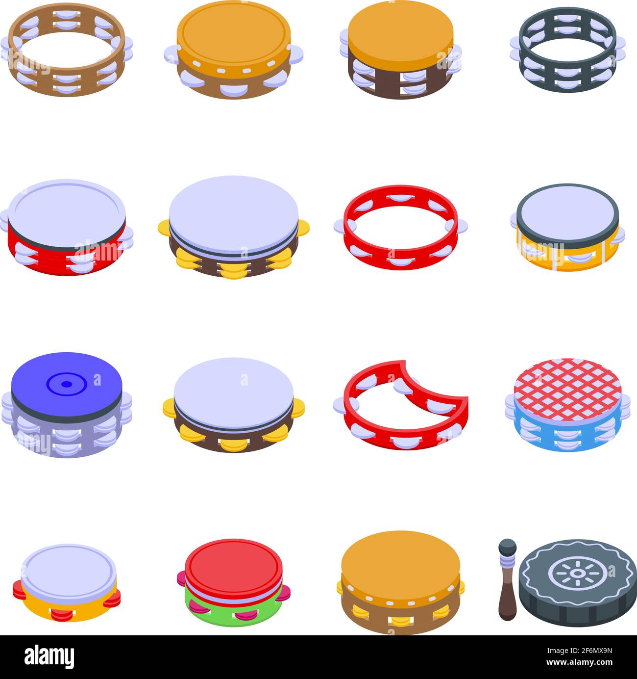 Tambourine icons set. Isometric set of tambourine vector icons for web ...