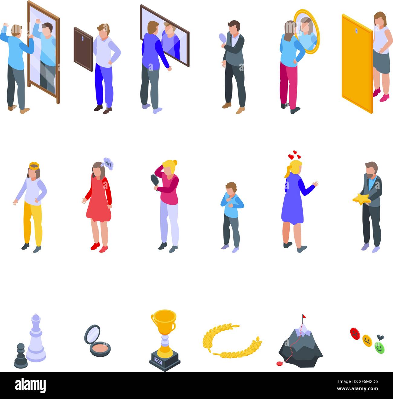 Self-esteem icons set. Isometric set of Self-esteem vector icons for web design isolated on ...