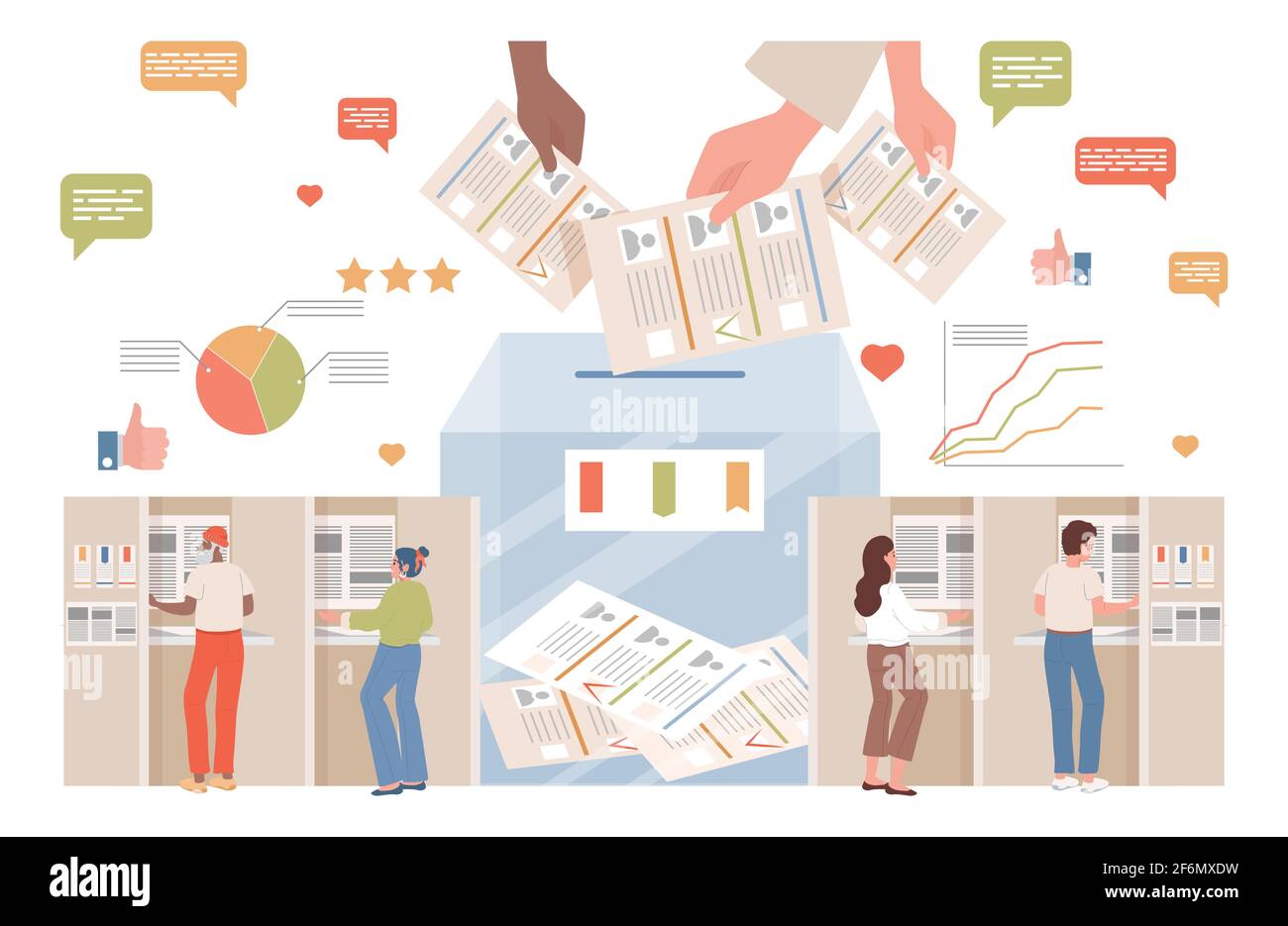 People making choice and vote at voting station vector flat ...