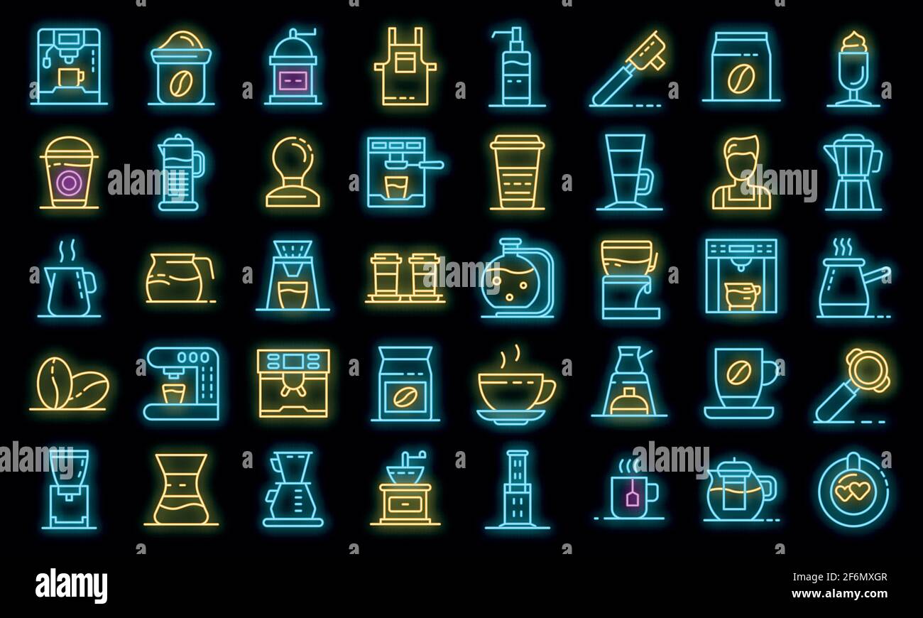 Barista Icons Set Outline Set Of Barista Vector Icons Neon Color On