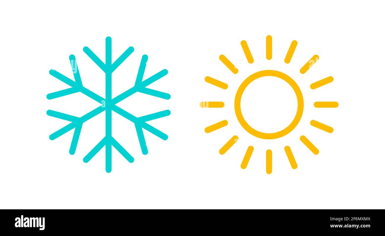 Cold and hot, snowflake and sun line icons. Vector illustration ...