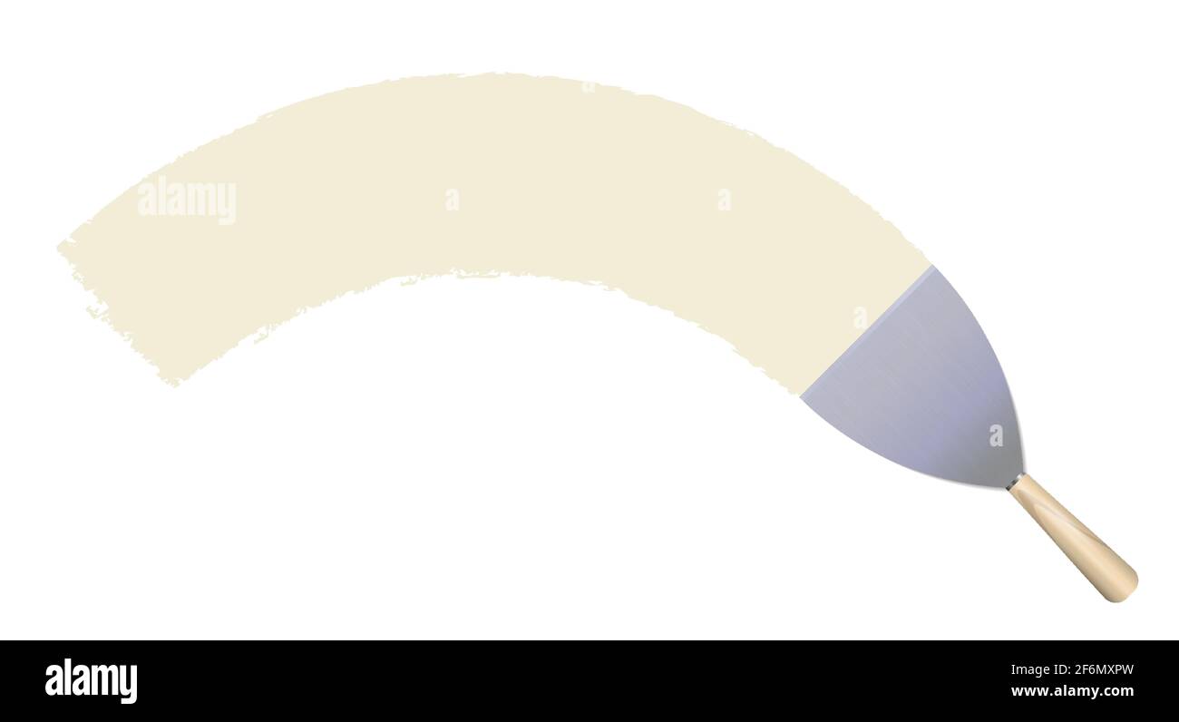 Putty knife plastering. Spatula with wooden handle. Putty smear ...