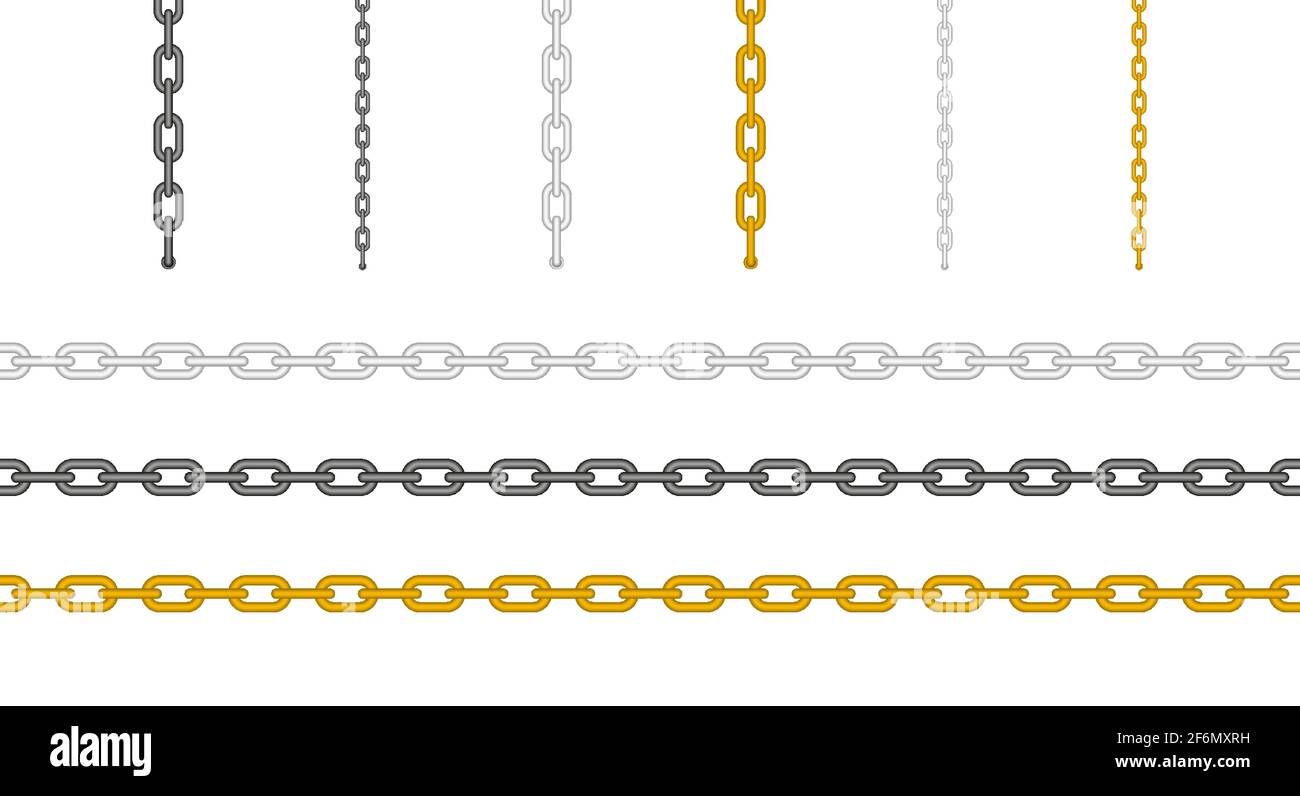 Metal chain set. Horizontal and hanging ones. Gold, silver and black ...