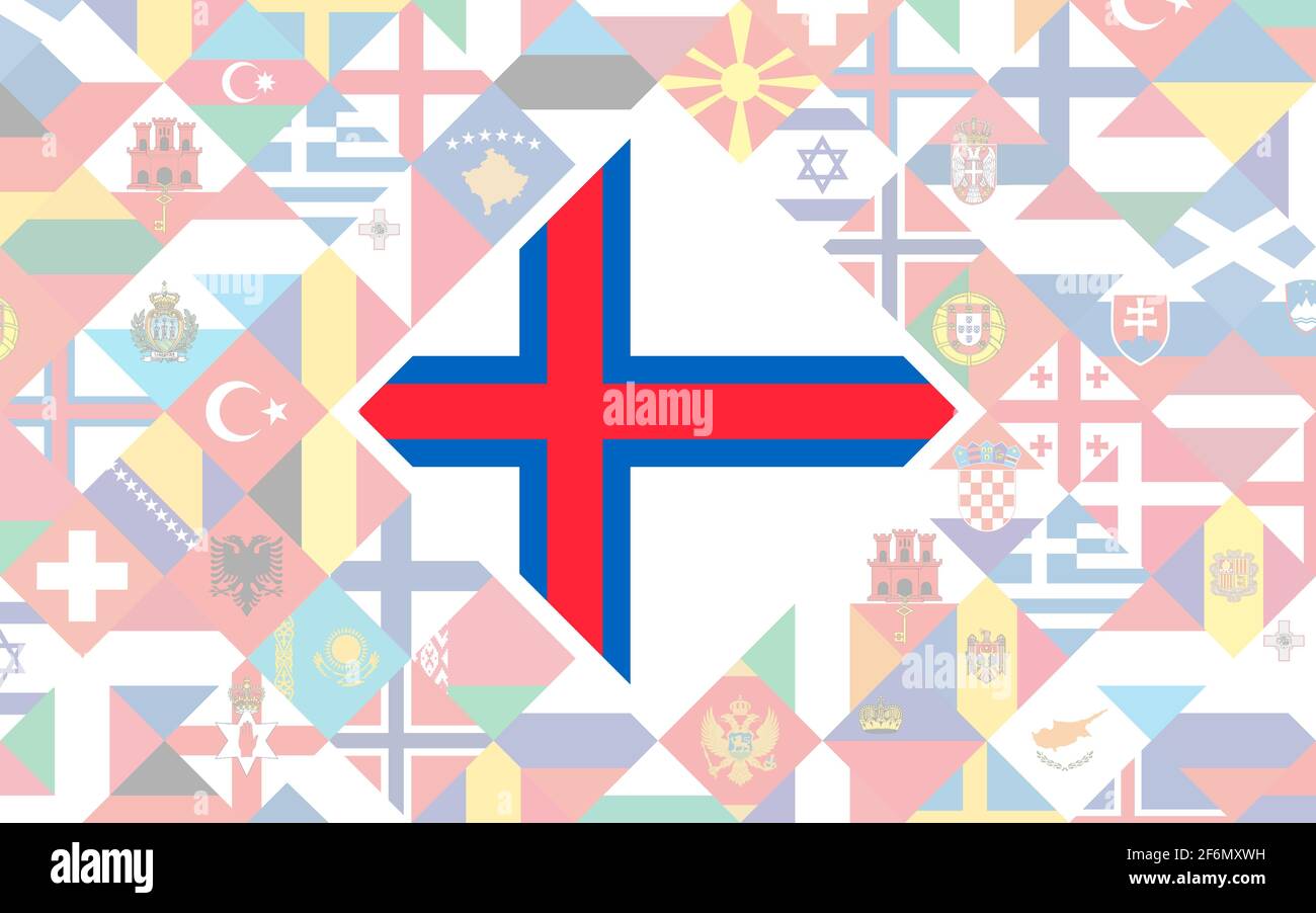 Flag background of European countries with big flag of Faroe Islands in ...