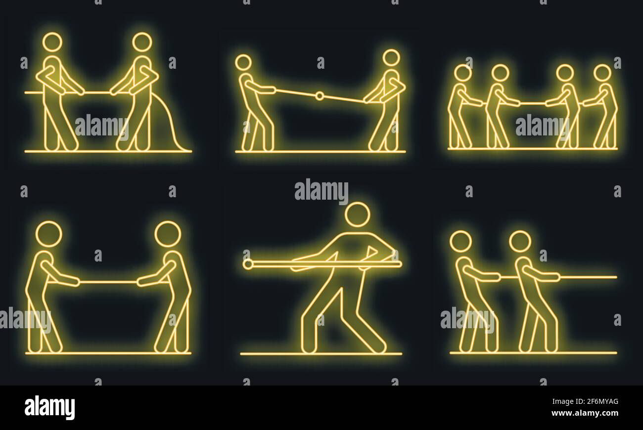 Tug of war icons set. Outline set of tug of war vector icons neon color ...