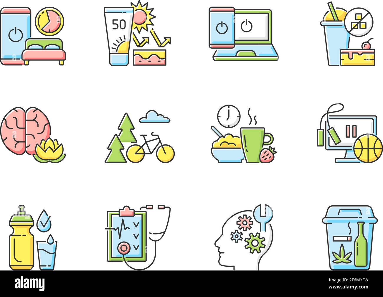 Healthy activity RGB color icons set Stock Vector Image & Art - Alamy