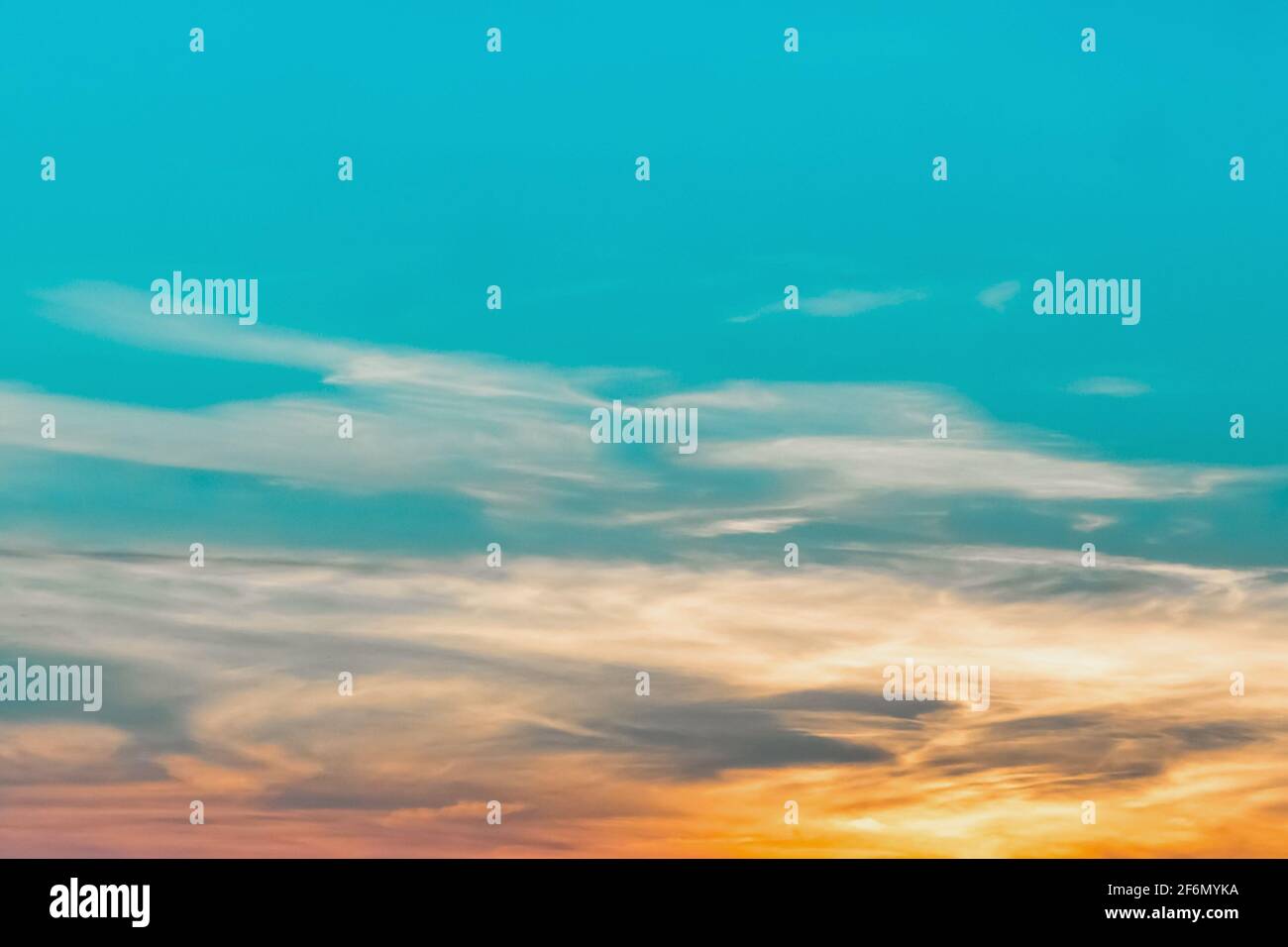 Sunset. Landscape with blue sky background and clouds texture in the ...