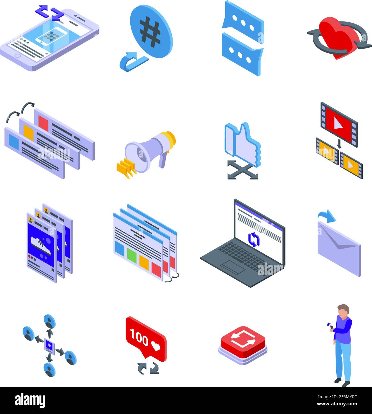 Repost icons set. Isometric set of repost vector icons for web design ...